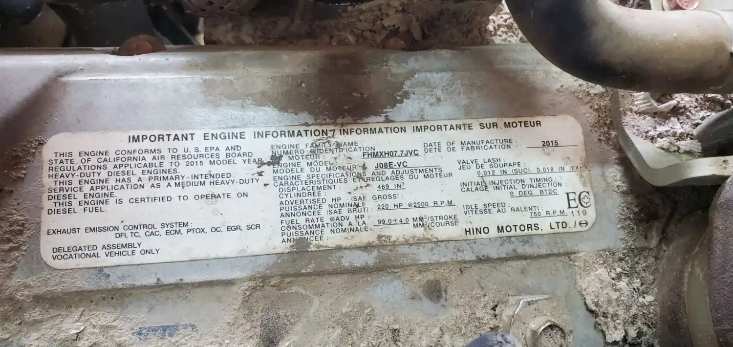 Used 2015 Hino JO8E-VC Engine Assy for sale | Felda Florida United ...